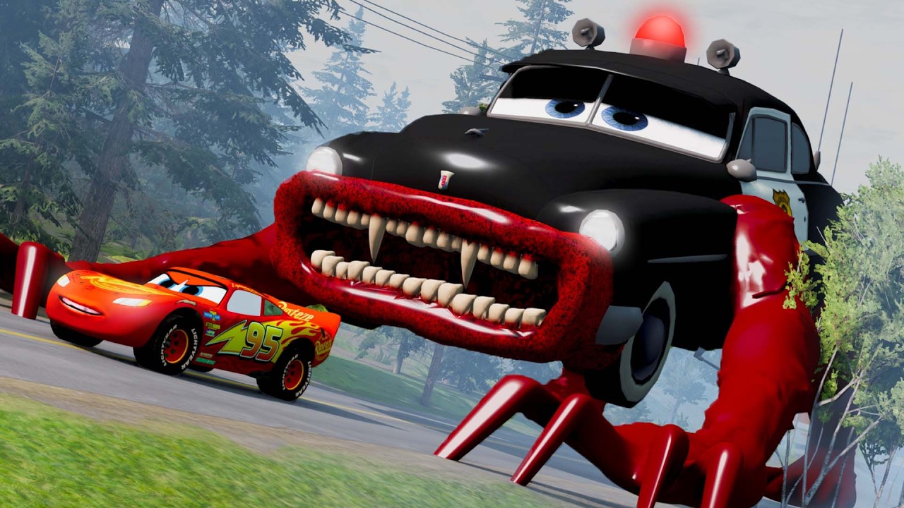 Epic escape from Lightning McQueen Eater, Dinoco Helicopter Eater ...