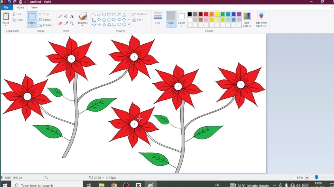 कंप्युटर में जास्मीन फूल कैसे बनाएं || Ms Paint में Jasmine Flower ...