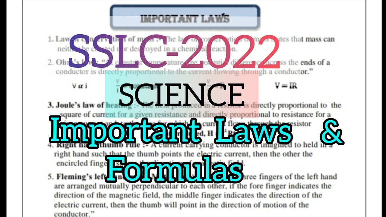 SSLC-2022 Science most important Laws and Formulas @smt ...
