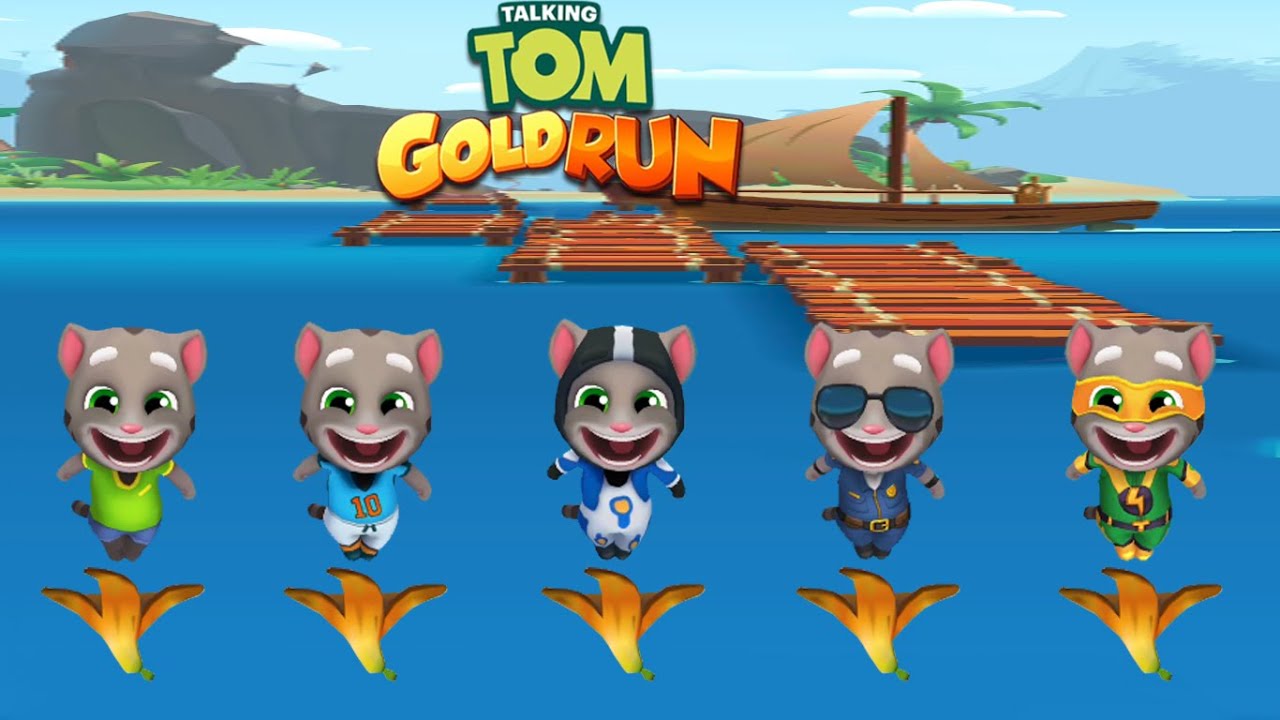 Talking Tom Gold Run - ALL TOM CHARACTERS BANANA SLIPS WITH WATER ...