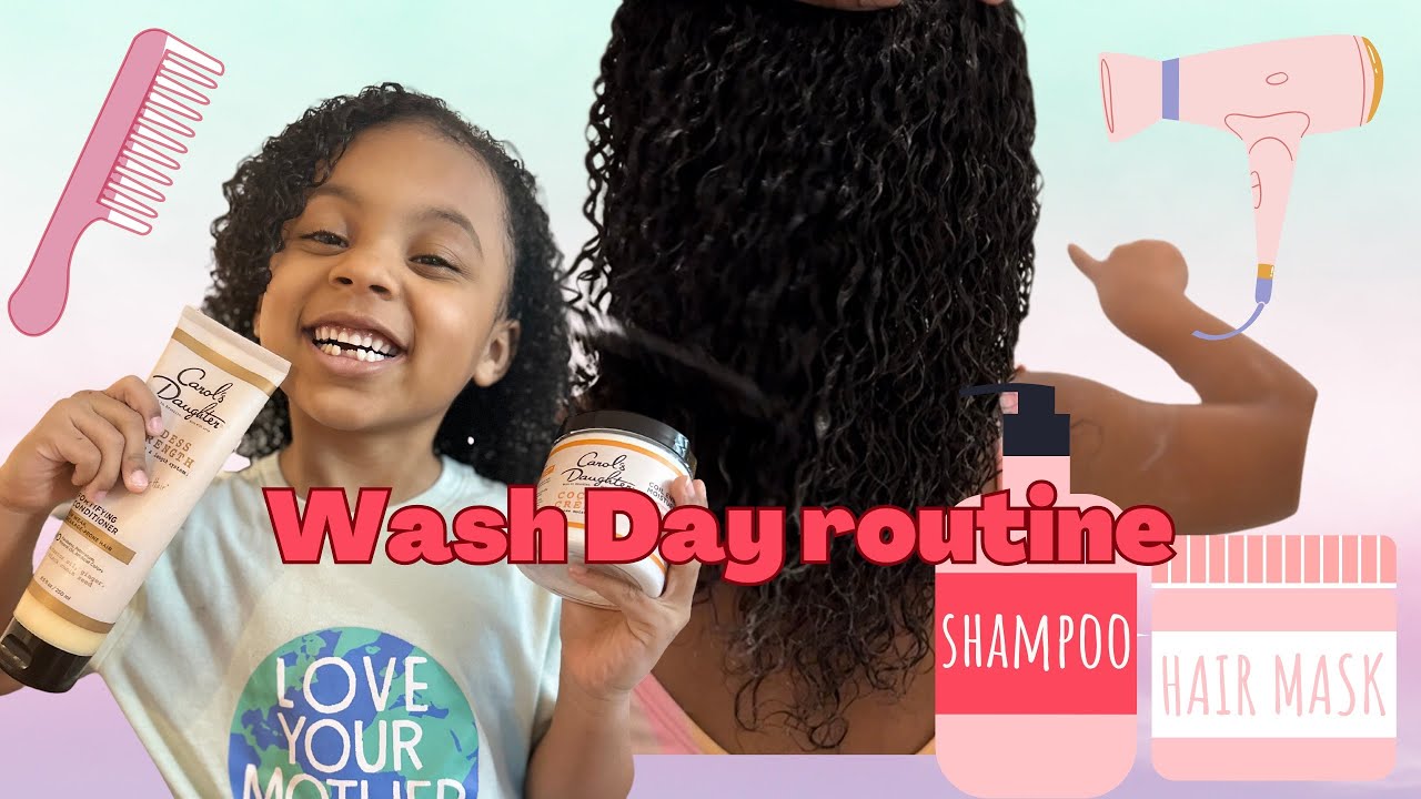 Kids wash day routine for curly hair - YouTube