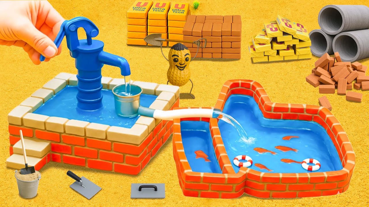 DIY Mini Brick Fish Pond with Hand Pump Water System | Mini ...