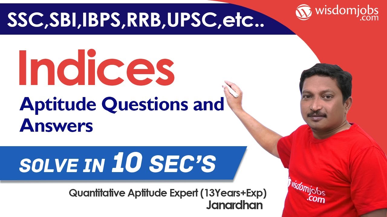 Indices Aptitude Questions and Answers | 21 March 2020 @Wisdom jobs ...