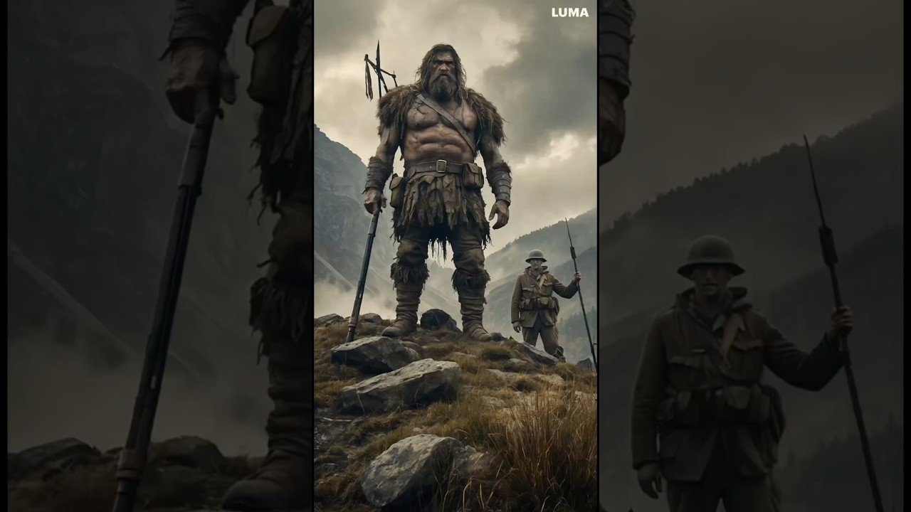 An ultra-realistic image of a towering, barbarian-like giant with a ...