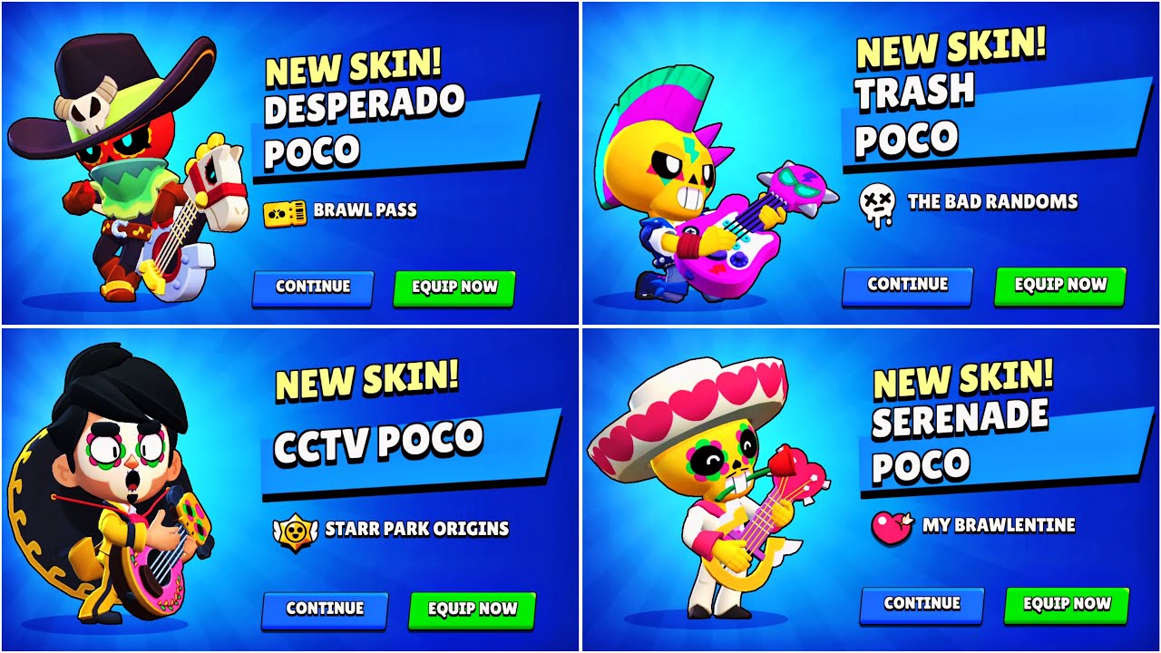 POCO ALL SKINS UNLOCK ANIMATIONS | Brawl stars - YouTube