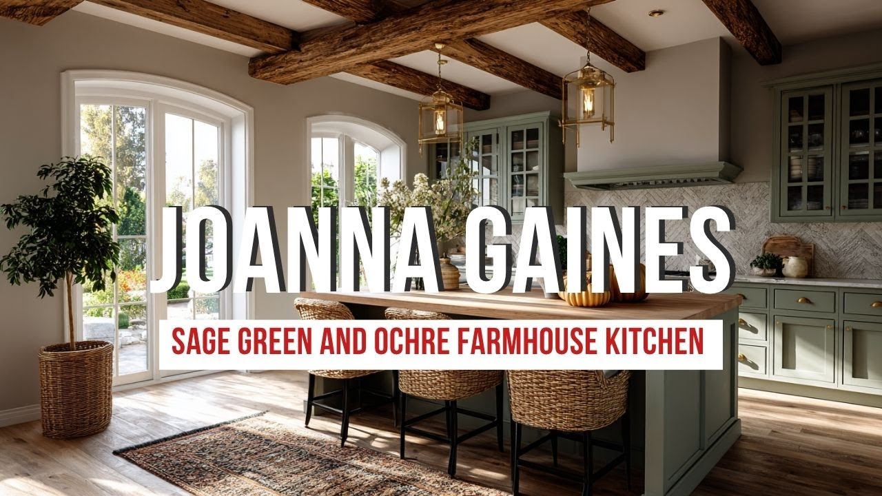 Joanna Gaines Inspired Sage Green and Ochre Farmhouse Kitchen with Cozy ...