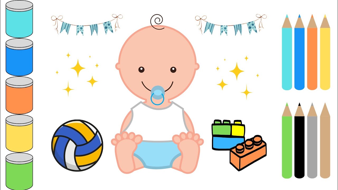How To Draw A Baby & Toys | Baby & Toys Drawing & Coloring | Step-by ...