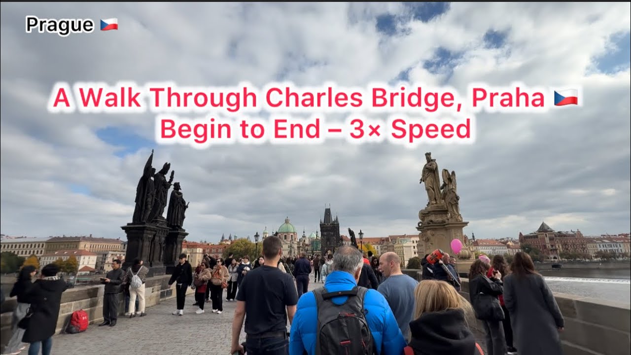 🇨🇿 1 PM So crowded Crossing Prague’s Iconic Charles Bridge | 3× Speed ...