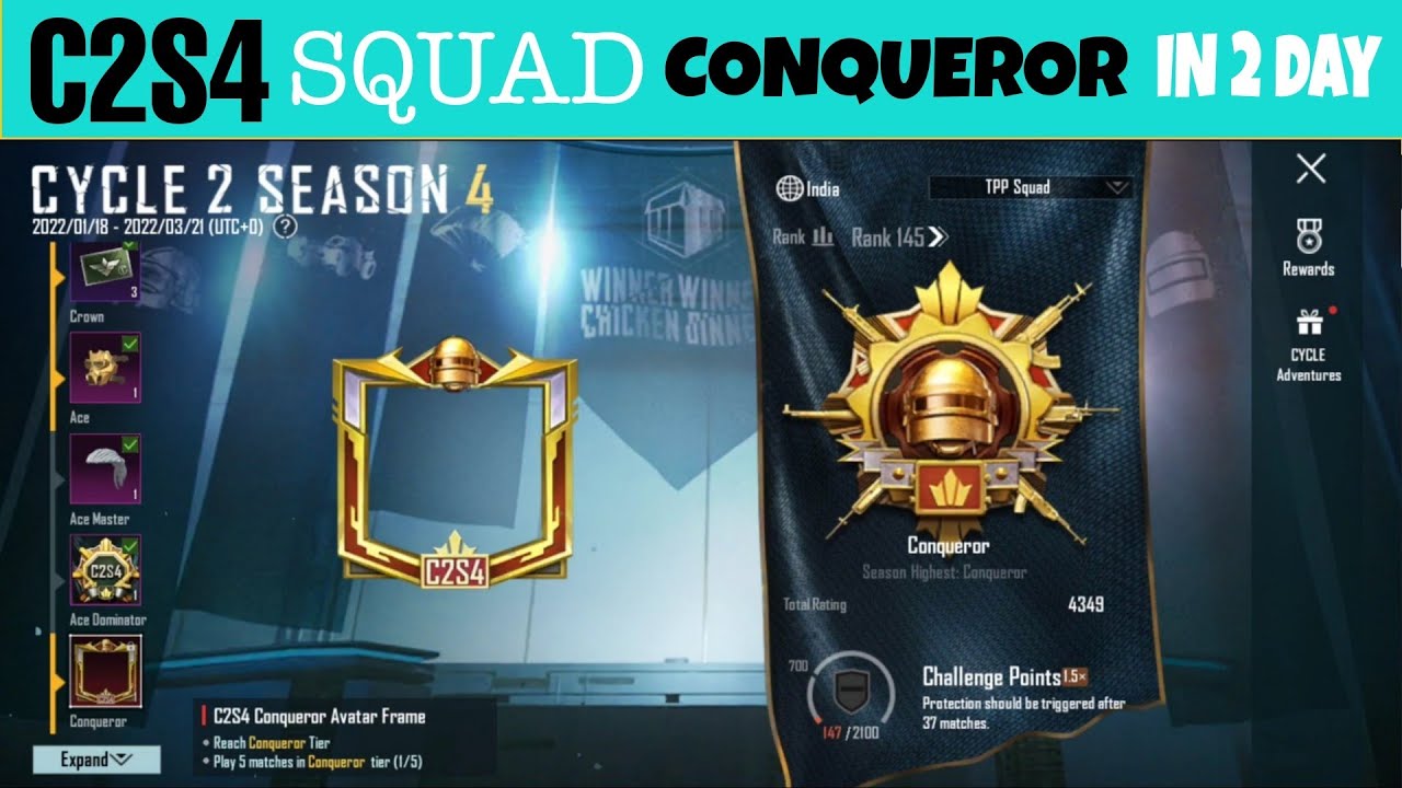 c2s4 squad conqueror in 2 day | sEASON RANKING #21 | secret yt | poco ...