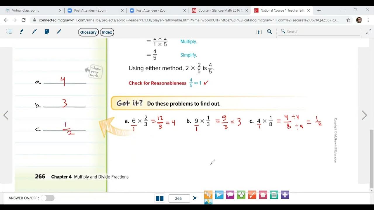 Grade 6, course 1, chapter 4, lesson 2, multiply fractions and whole numbers - YouTube