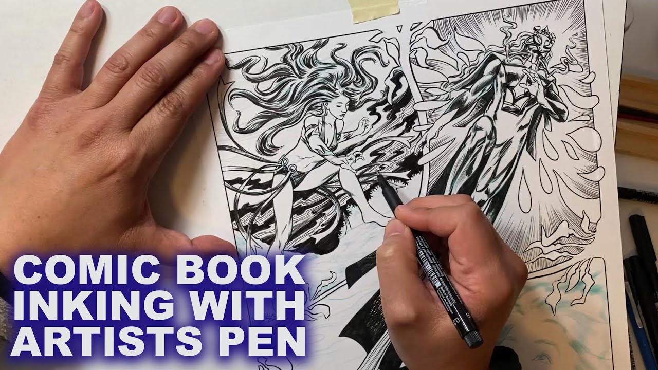 Comic Book Inking with Faber Castell PITT Artist Pen Black 199 M - YouTube