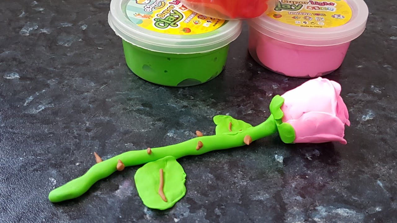 HOW TO MAKE CLAY ROSE+THORN+STEM+LEAVES ( pt 2 ) - YouTube