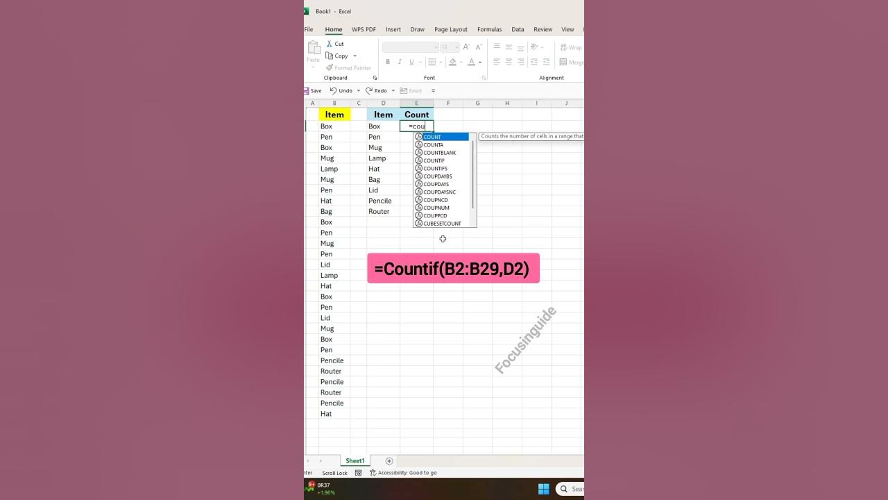 Excel Tips To Count Unique Item List In Seconds Focusinguide Exceltips Tutorial Shorts Youtube