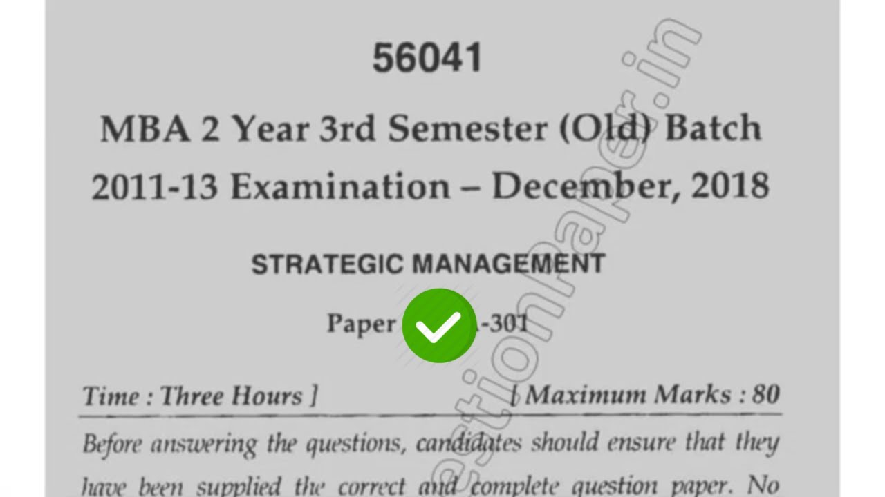 2018 Mdu MBA 3rd Sem Strategic Management Question Paper # ...
