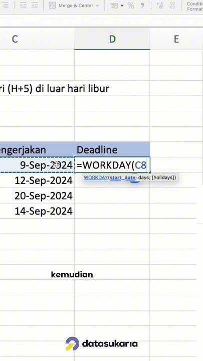 Rumus Work Day Excel / Hitung Deadline di Excel - YouTube