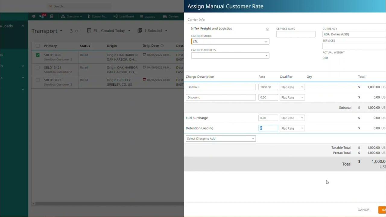 MercuryGate TMS Tutorial: How to Add a Manual Customer Rate to a Shipping Order - YouTube