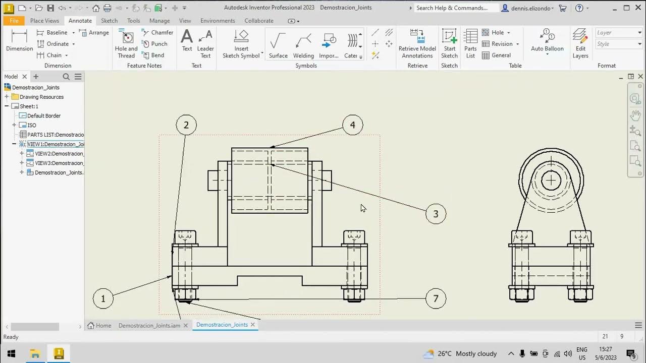 Bolted connections & annotations en Inventor - YouTube