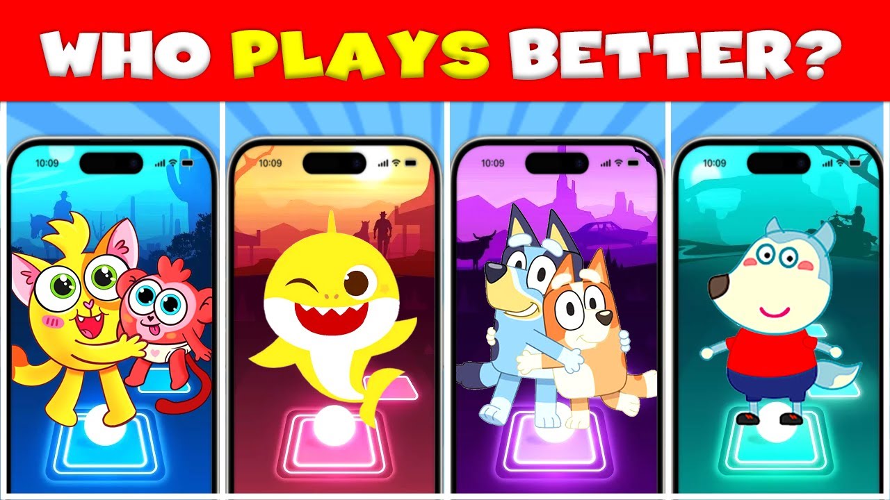 Baby Zoo 💫🆚 Baby Shark 💫🆚 Bluey 💫🆚 Wolfoo Family - Tiles Hop EDM Rush ...