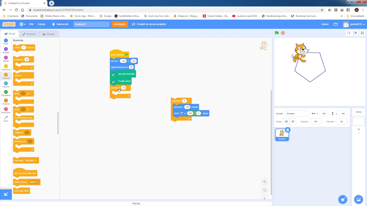 Scratch - instrukcja iteracyjna i zmienne (kl. VII) - YouTube