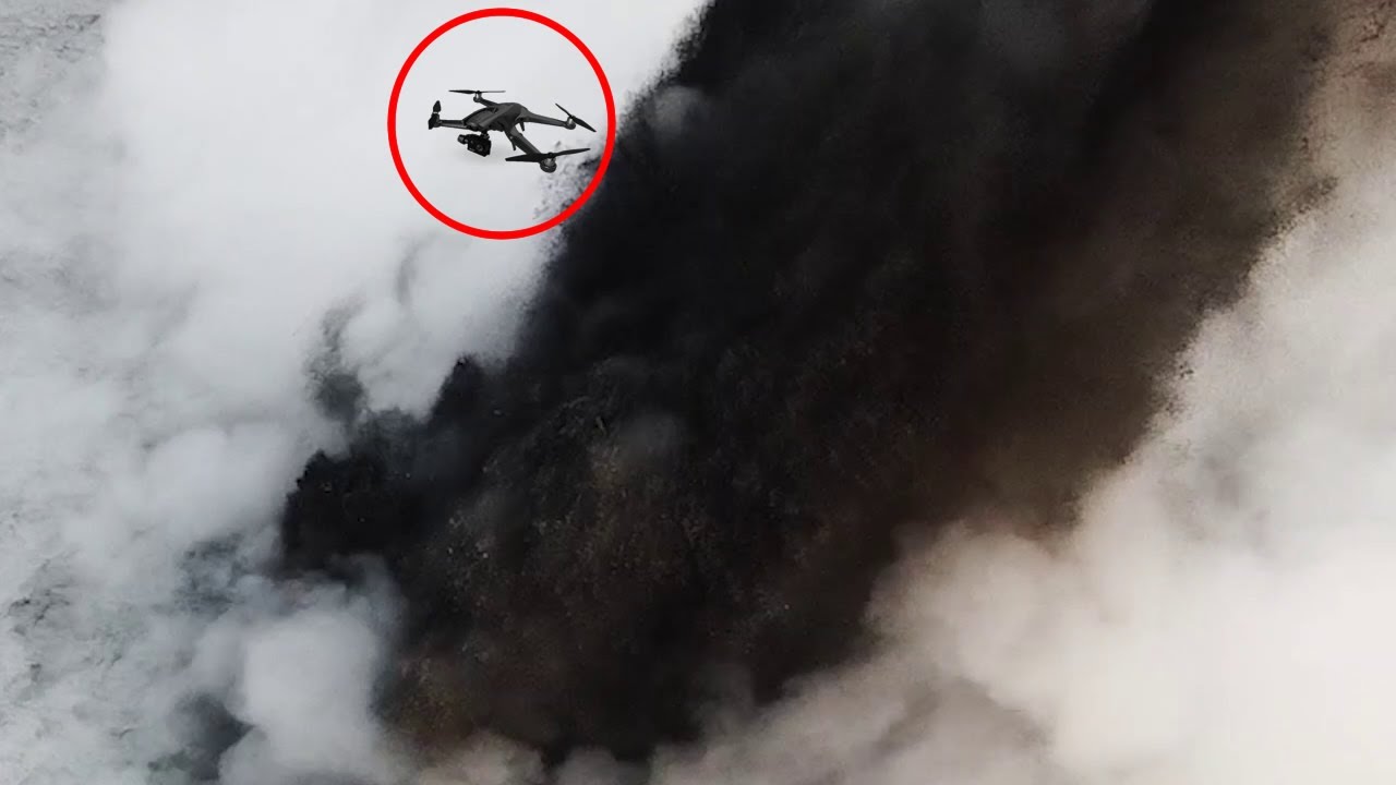 Drone crash in large volcanic eruption - YouTube