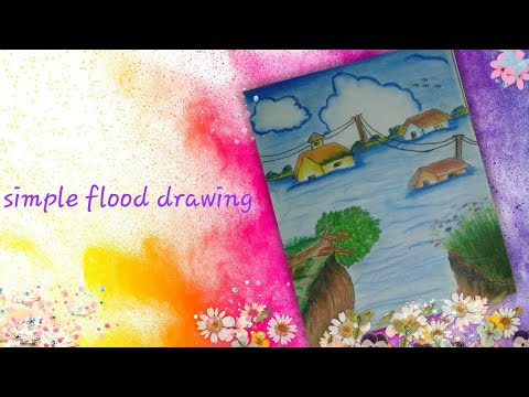 SIMPLE FLOOD SCENARY DRAWING | | easy flood drawing for beginners ...