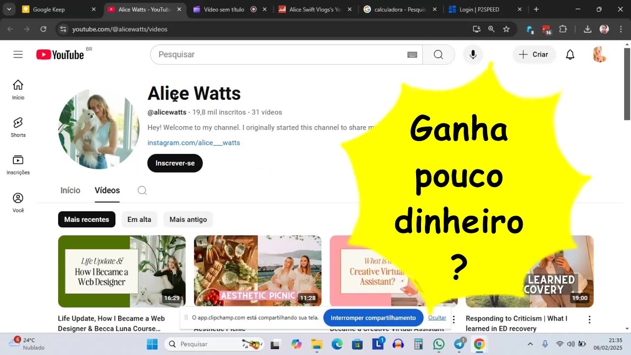 Alice Watts ganha quanto BRL 2 412,51 Reais - YouTube