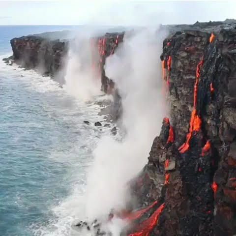 Lava dripping from sea cliffs in Hawaii during the last volcanic ...