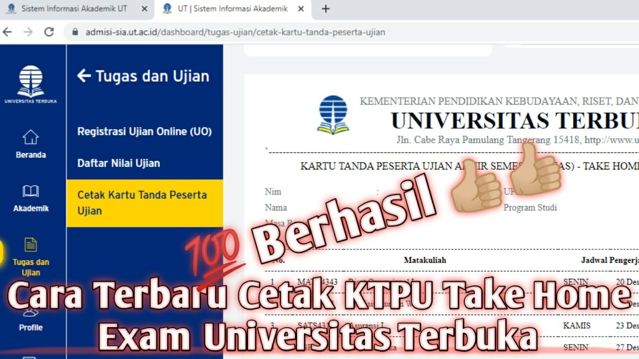 Cara Terbaru Cetak Kartu Ujian KTPU THE Universitas Terbuka - YouTube