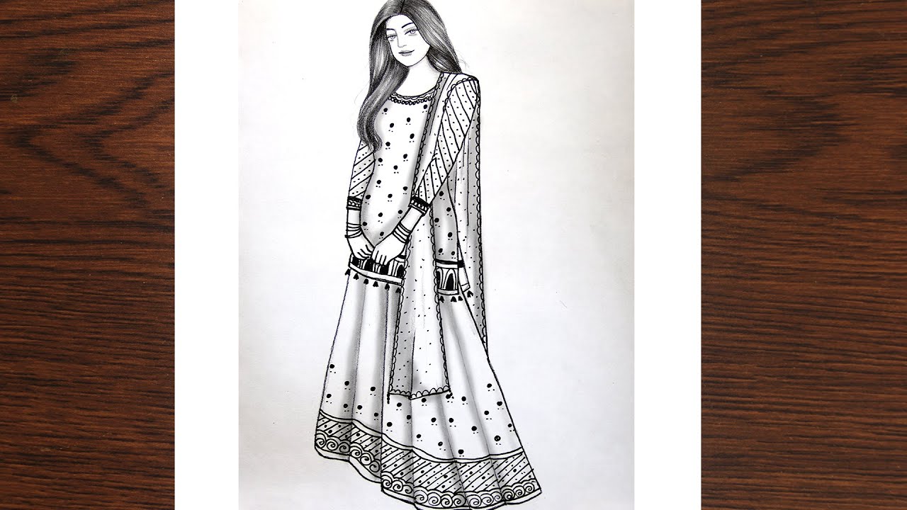 How to draw a Pretty Girl wearing Eid salwar suit || traditional Eid ...