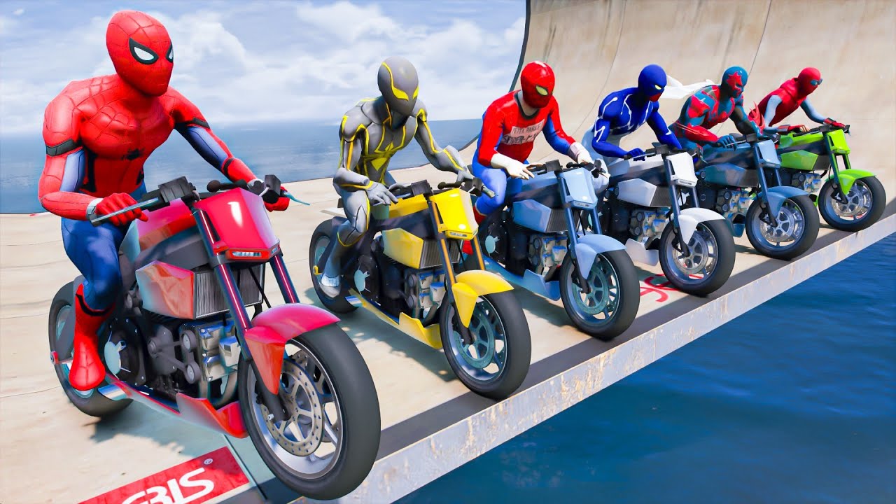 SUPERHEROES ON A MOTORCYCLE WITH SPIDERMAN SUITS - IMPOSSIBLE PROPELLER ...