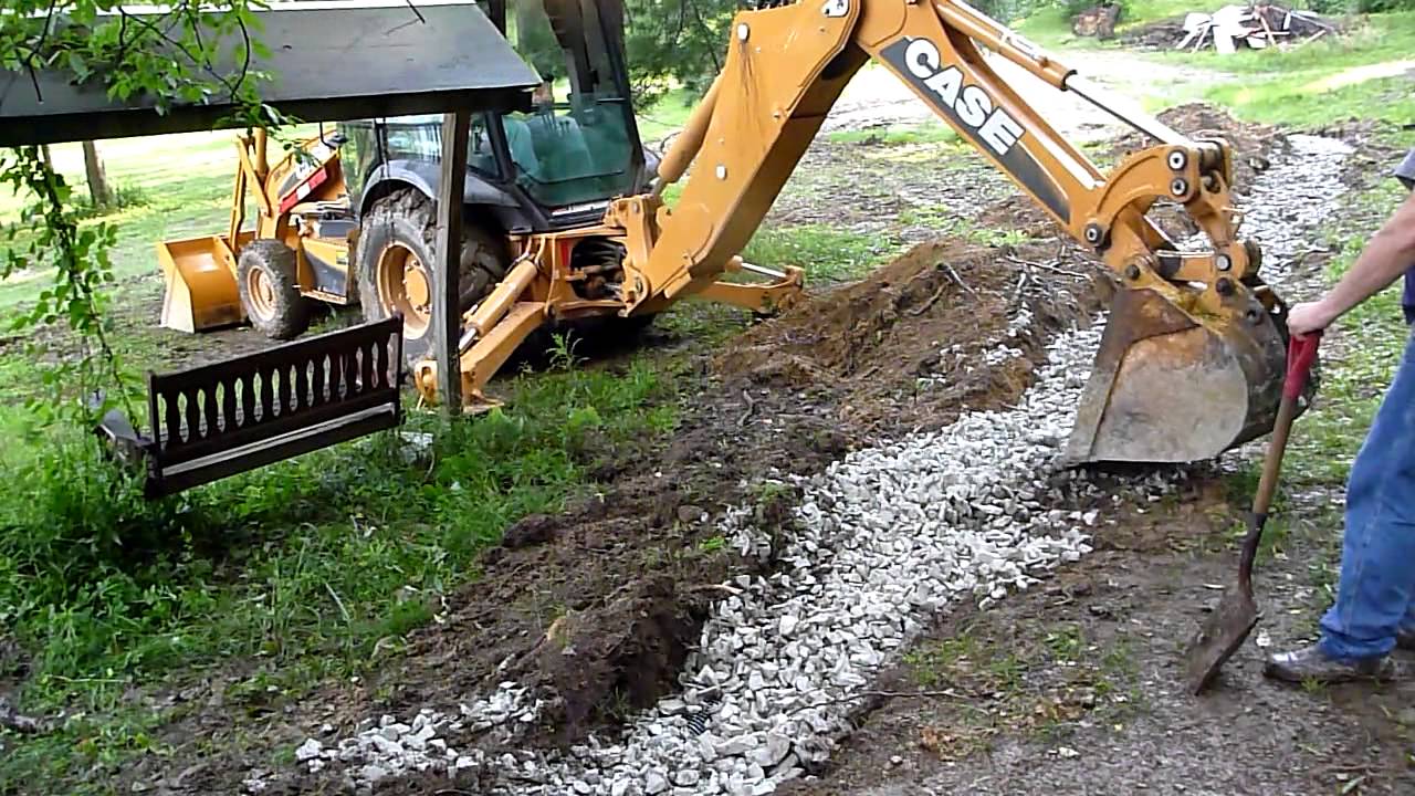 Case 580 Super N Backfilling Ditch - YouTube