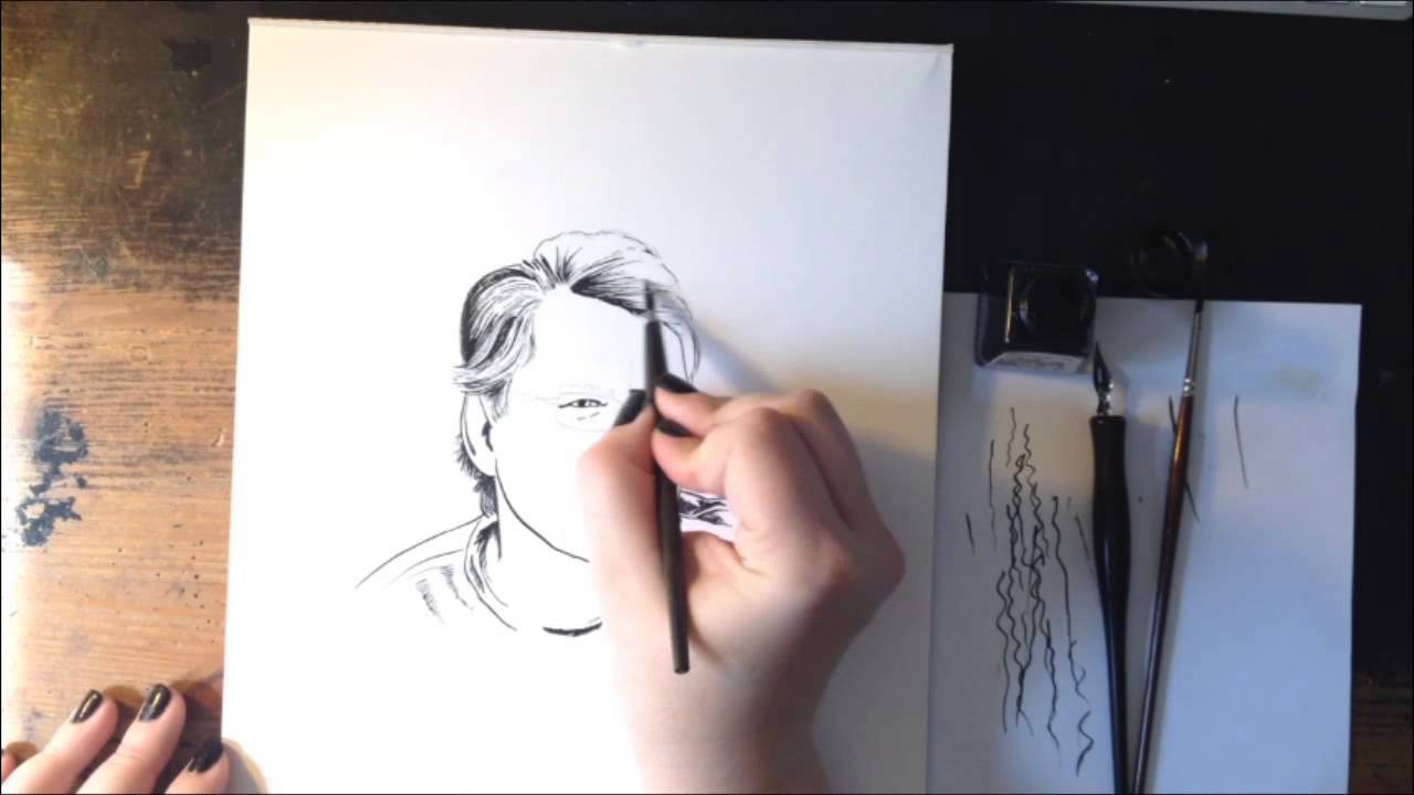 Stephen King - Time Lapse Pen & Ink Drawing - YouTube