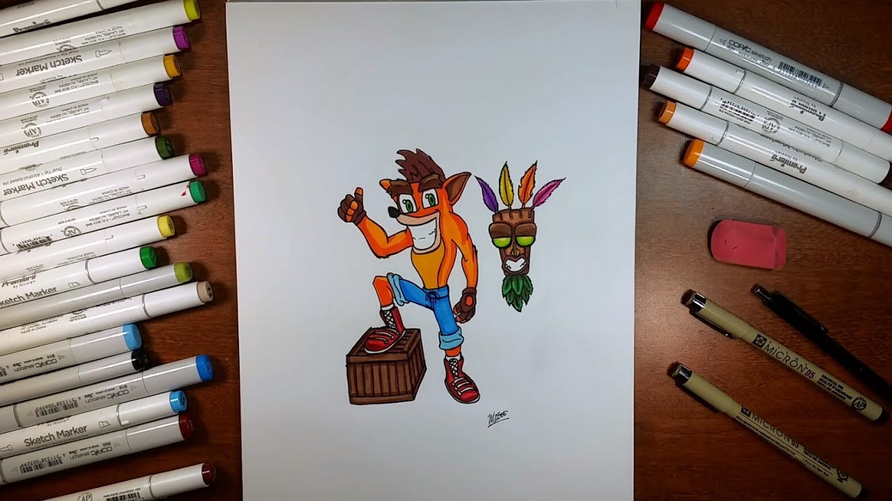 How to Draw Crash Bandicoot and Aku Aku - YouTube