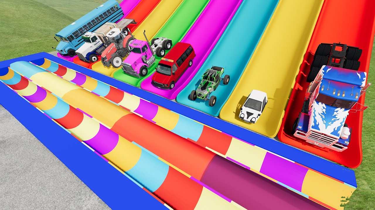 Trucks Vs Inverted Speed Bumps Vs Fire & Water With Truck Rescue Cars ...