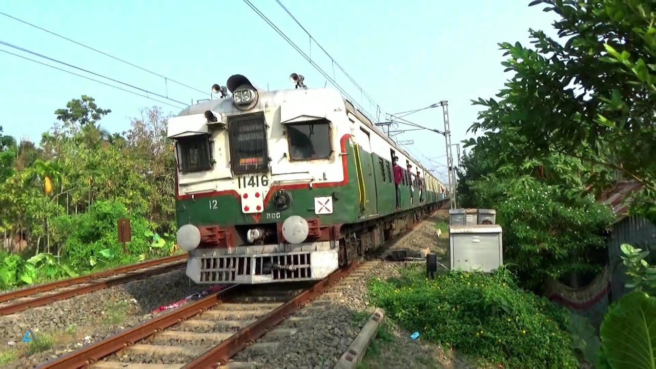 Old green EMU local train move slowly and gradually Increase Speed ...
