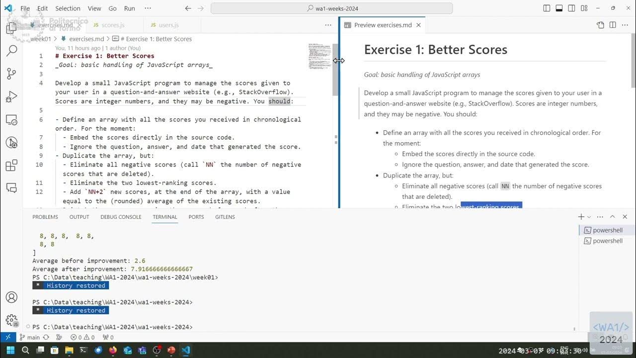 WA1-2024-L03: JavaScript Exercises on Arrays and Strings - YouTube