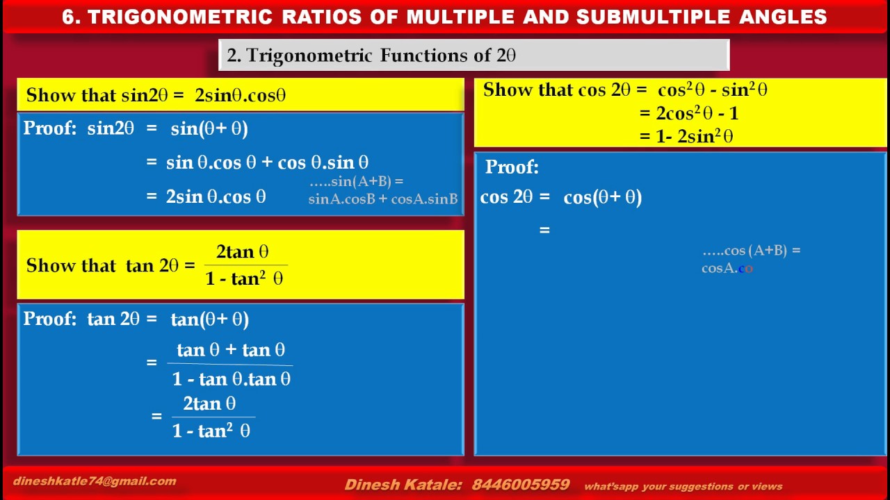 Trigonometric Functions Of 2A Formulae Of Sin 2A Cos 2A Tan 2A With