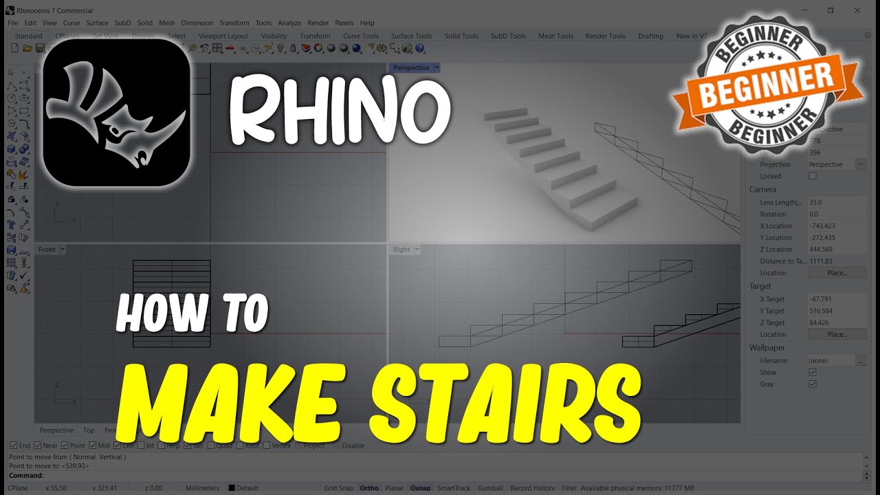Rhino How To Make Stairs - YouTube