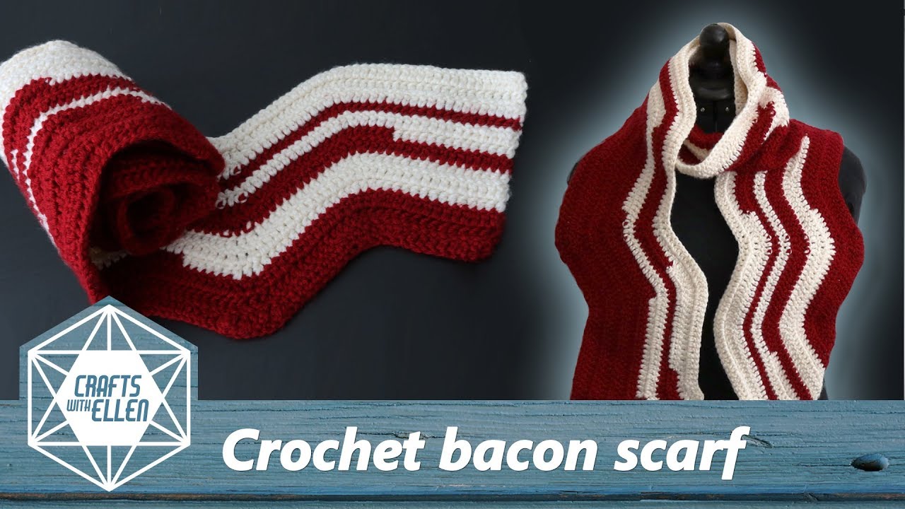 How to crochet a scarf that looks like bacon - YouTube