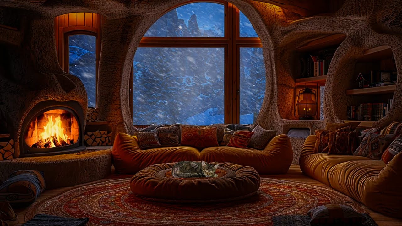 Deep Sleep Amidst a Serene Snowstorm: Cozy Winter Hut with Gentle ...