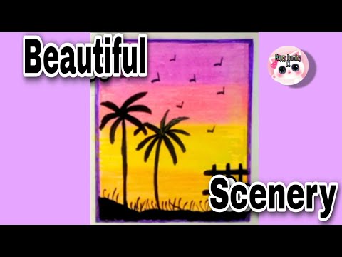 Beautiful scenery drawing easy | Happy learning 11 😀 - YouTube