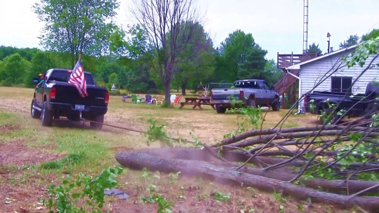 DODGE RAM 5.7L HEMI PULLING DOWNED TREE 2014 - YouTube