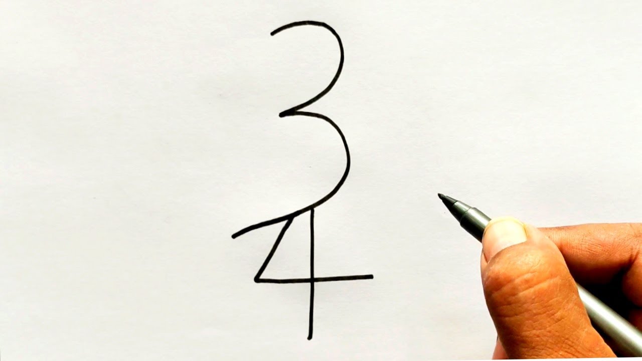 How to draw crane from number 34 | बगुला का चित्र आसानी से बनाए ...
