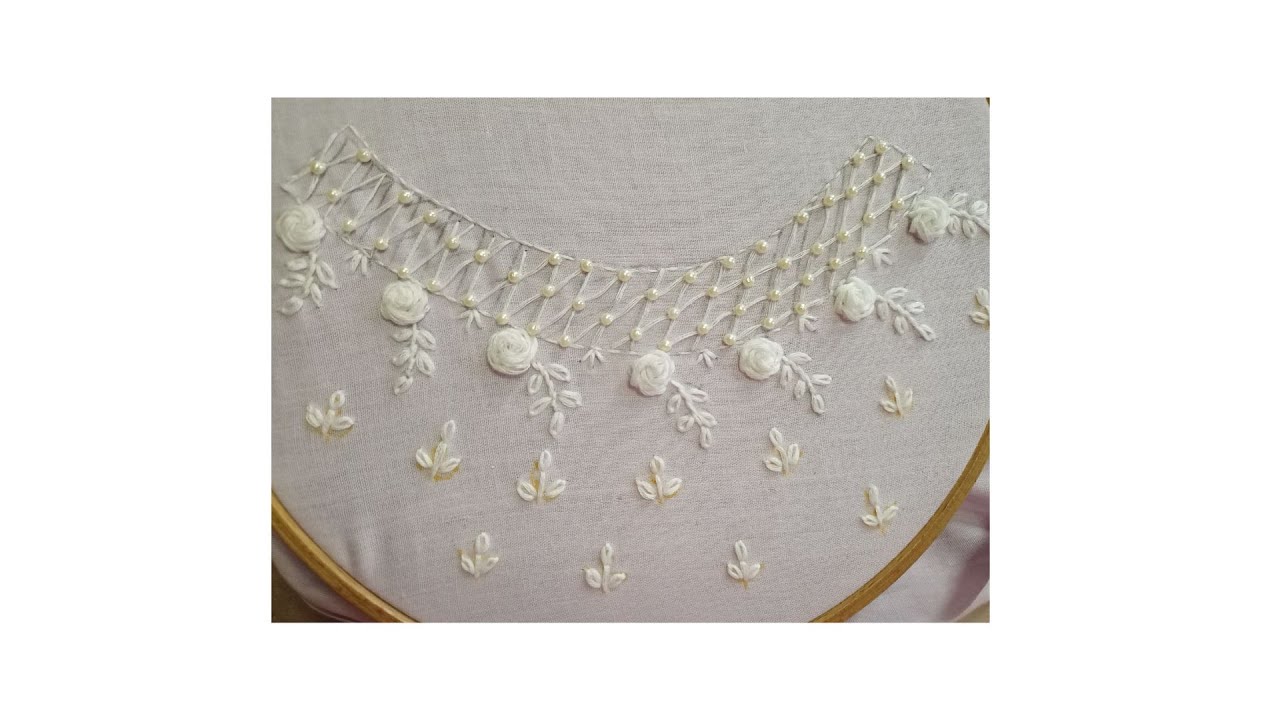 White work /Simple stitches/Neckline embroidery /white work embroidery ...
