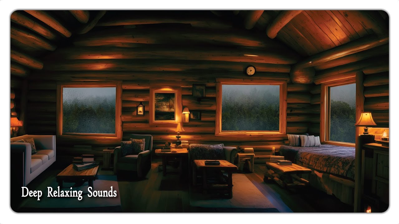 Relaxing Rain Falling on a Log Cabin in the Woods. Soothing Rain Sounds ...
