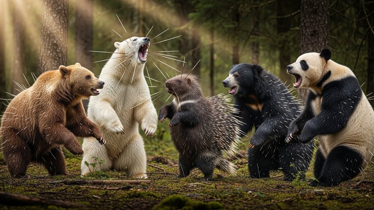 Porcupine vs Polar Bear, Sloth Bear, Brown Bear & Panda - Who WINS ...