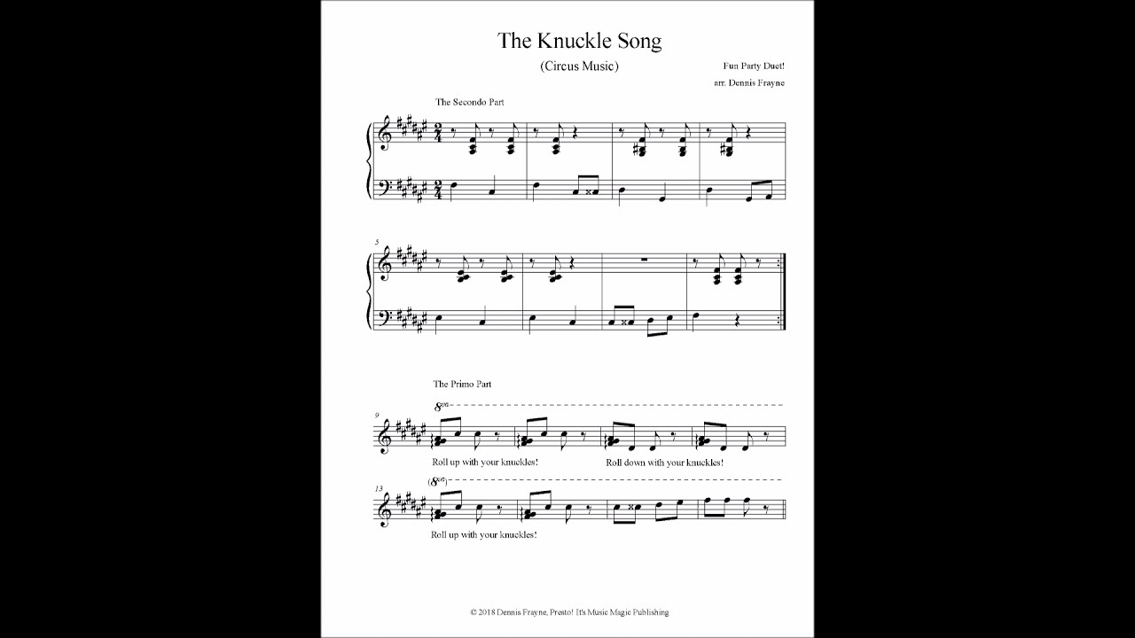 The Knuckle Song (Circus Music) Duet, arranged for piano by Dennis ...