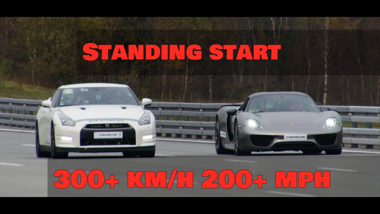DRAG RACE Nissan GTR Alpha 12 vs Porsche 918 Spyder 300+ km/h 200+ mph ...