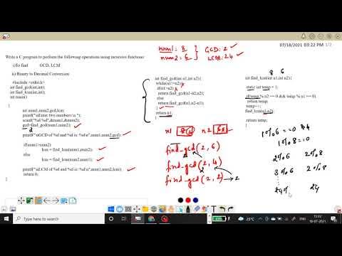 GCDLCM of two numbers and Binary to Decimal conversion using recursion - YouTube