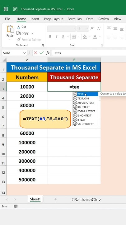 Thousand Separate Use Text Function in Excel || Excel Tips & Tricks || #exceltips #short #excel ...